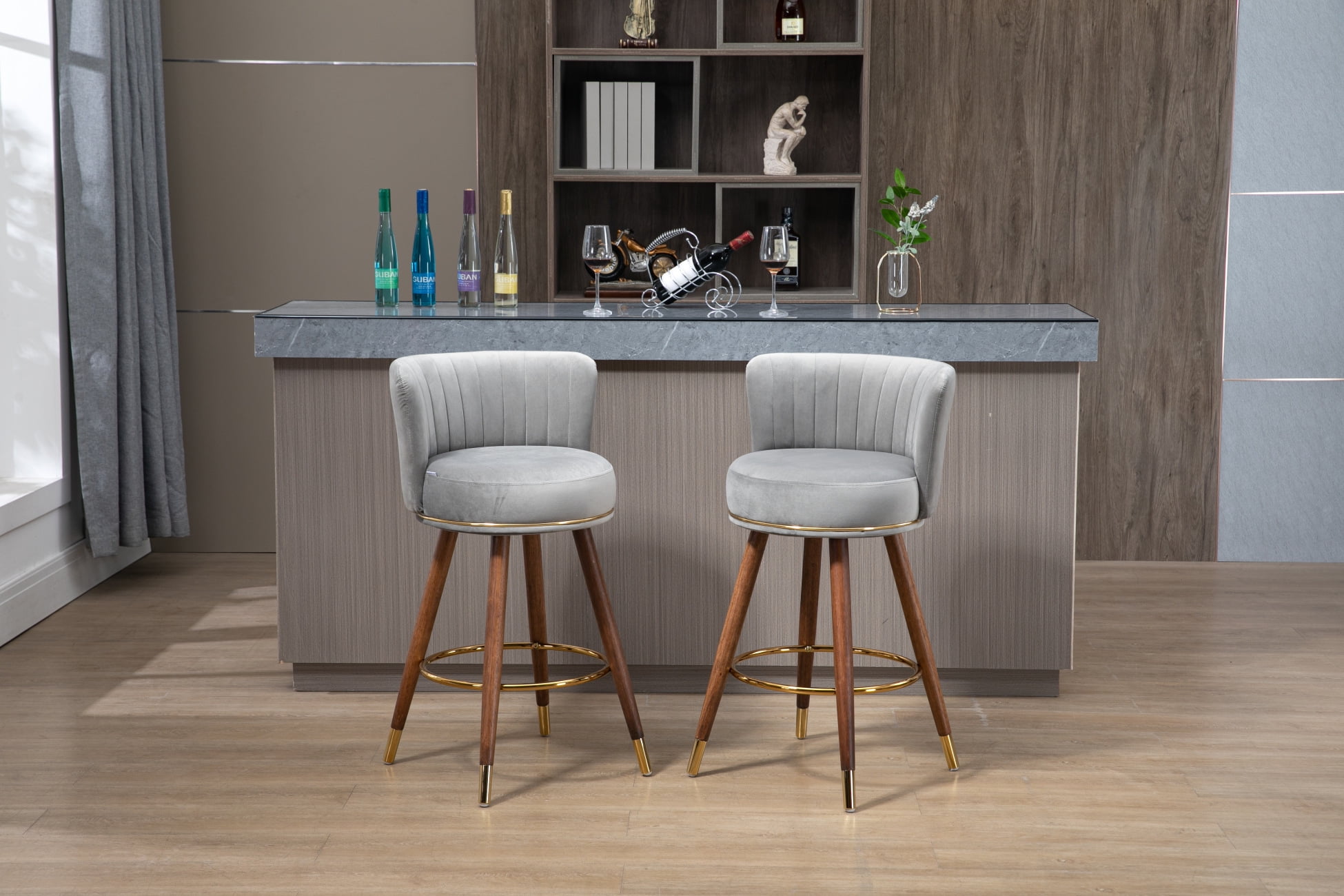 Set of 2 360 Degrees Swivel Bar Stools with Backrest and Footrest ...