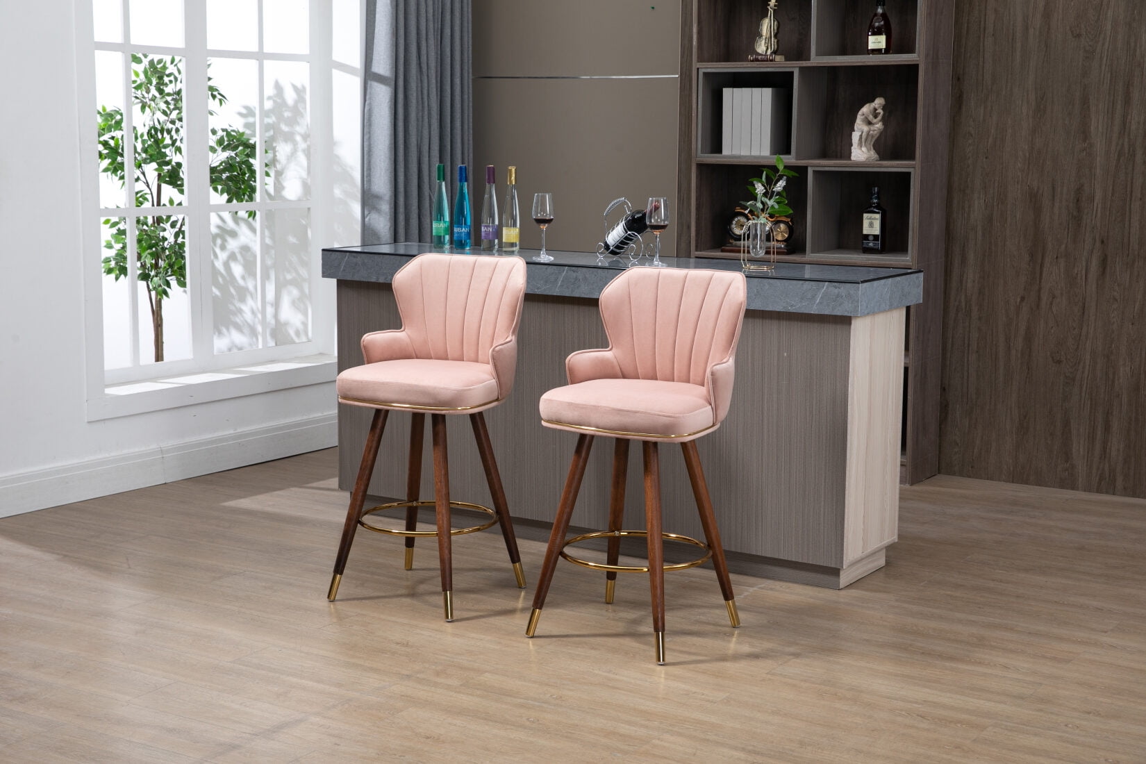 Set of 2 360 Degrees Swivel Bar Stools with Luxury Backrest and ...