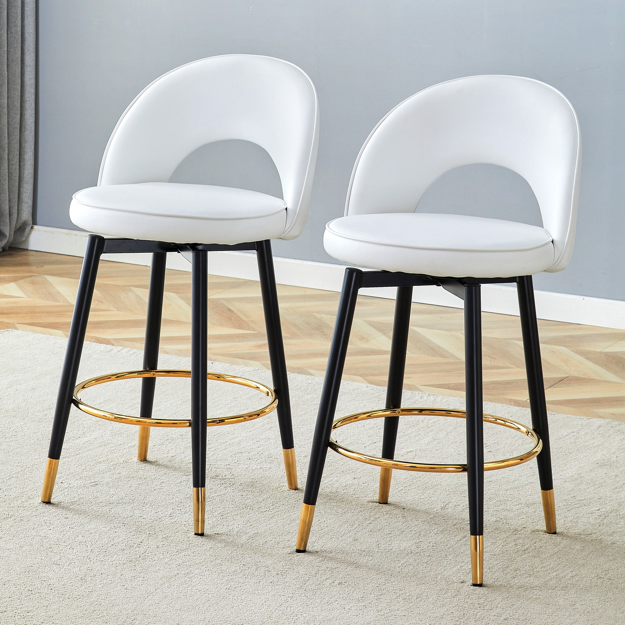 Set of 2 360 ° Rotatable Bar Chair, Modern PU Comfortable Upholstered ...