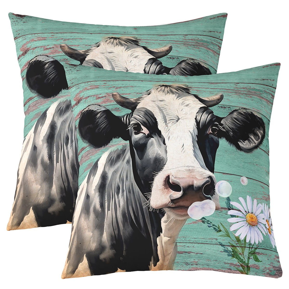 Set Of 2 3D Cow Throw Pillow Covers 18x18 Inch Bull Cattle Cushion ...