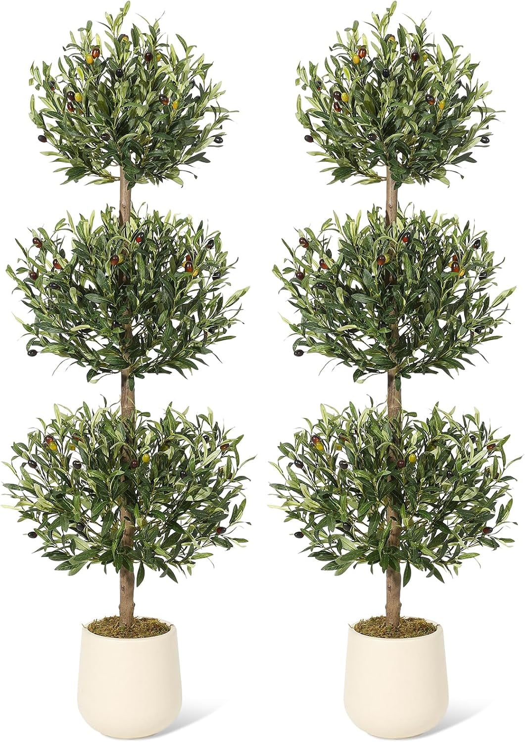 Set of 2 – 5ft Tall Artificial Olive Trees with 3-Tier Spherical ...