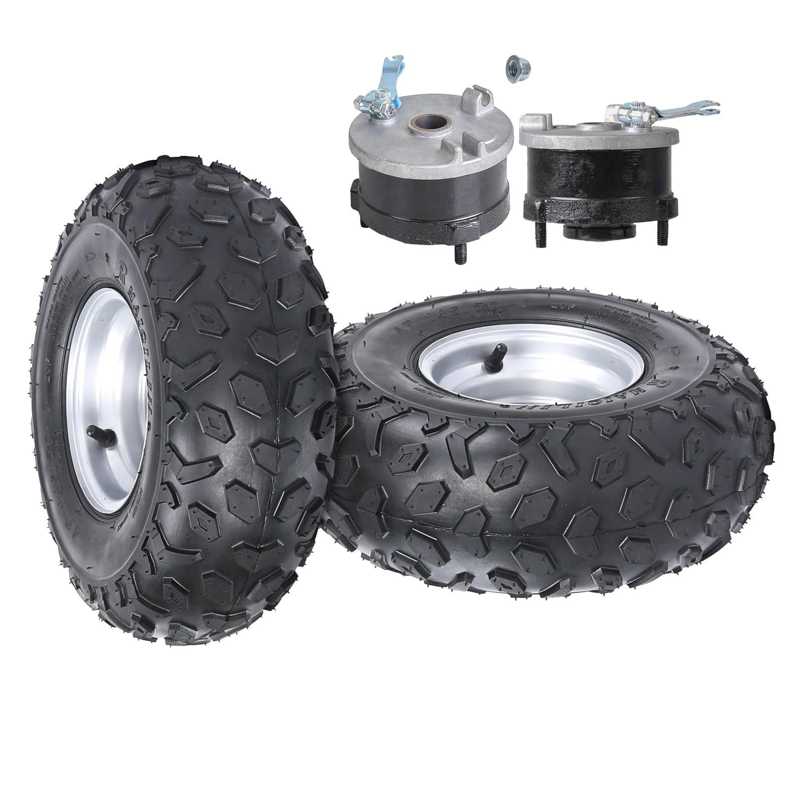 Set of 2 ATV Go Kart Tire 145/70-6 With Rim Tubeless 4PR 6" Go-Kart Wheels 3 Holes with Front ...