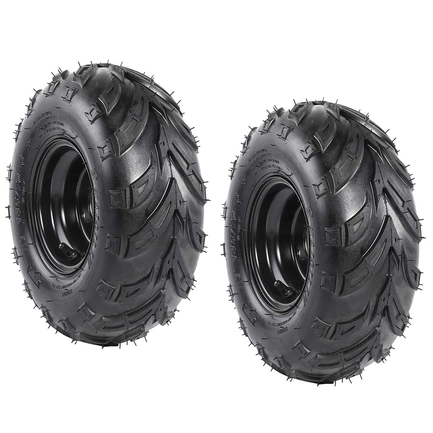 Set of 2 ATV Go Kart Tires 145/70-6 Tire With Black 6" Wheel Rims 3 Lug ...
