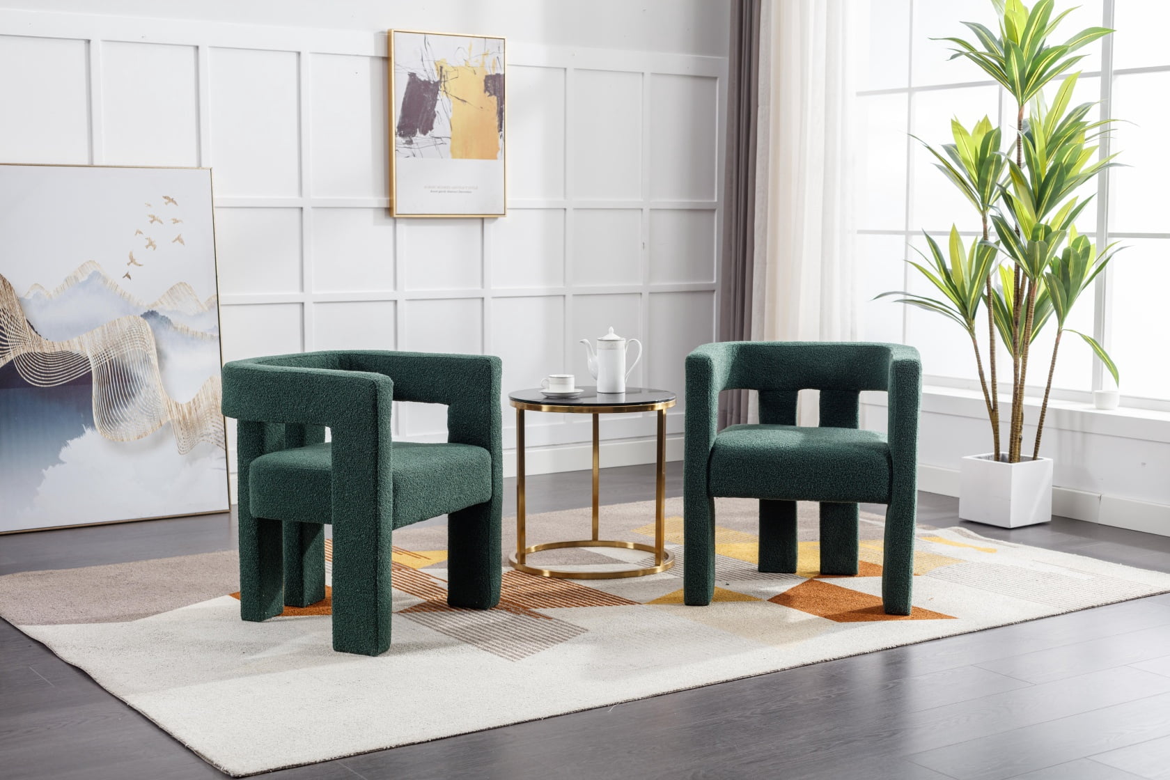 Set of 2 Accent Chairs, Fabric Upholstered Armchairs with Contemporary ...