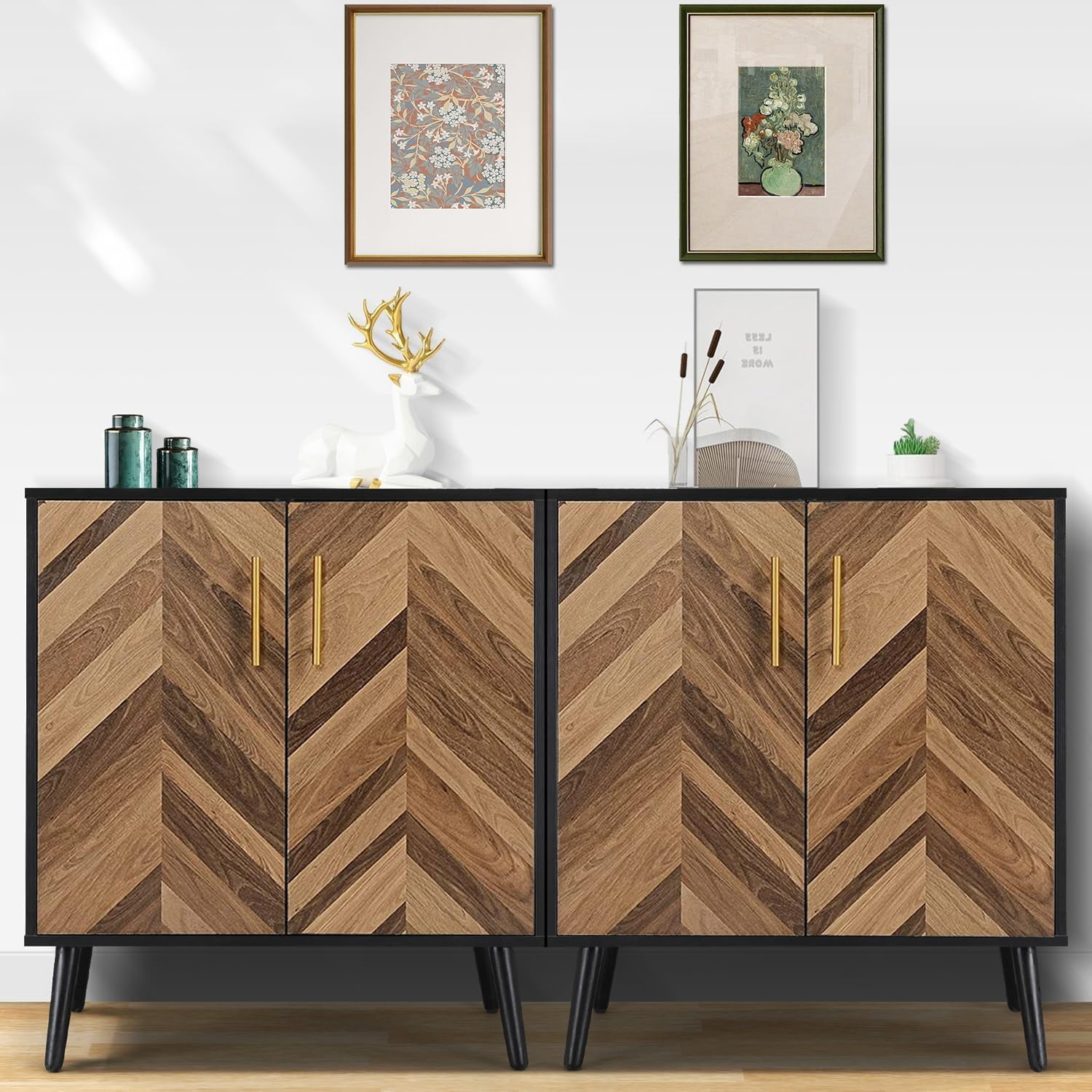 Set of 2 Accent Storage Cabinet with Doors and Shelves - Mid Century ...