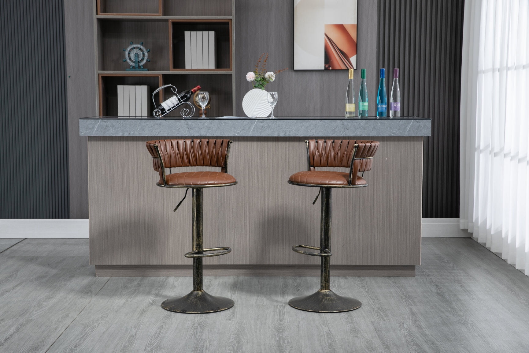 Set of 2 Adjustable Counter Height Swivel Bar Stools with Footrest ...