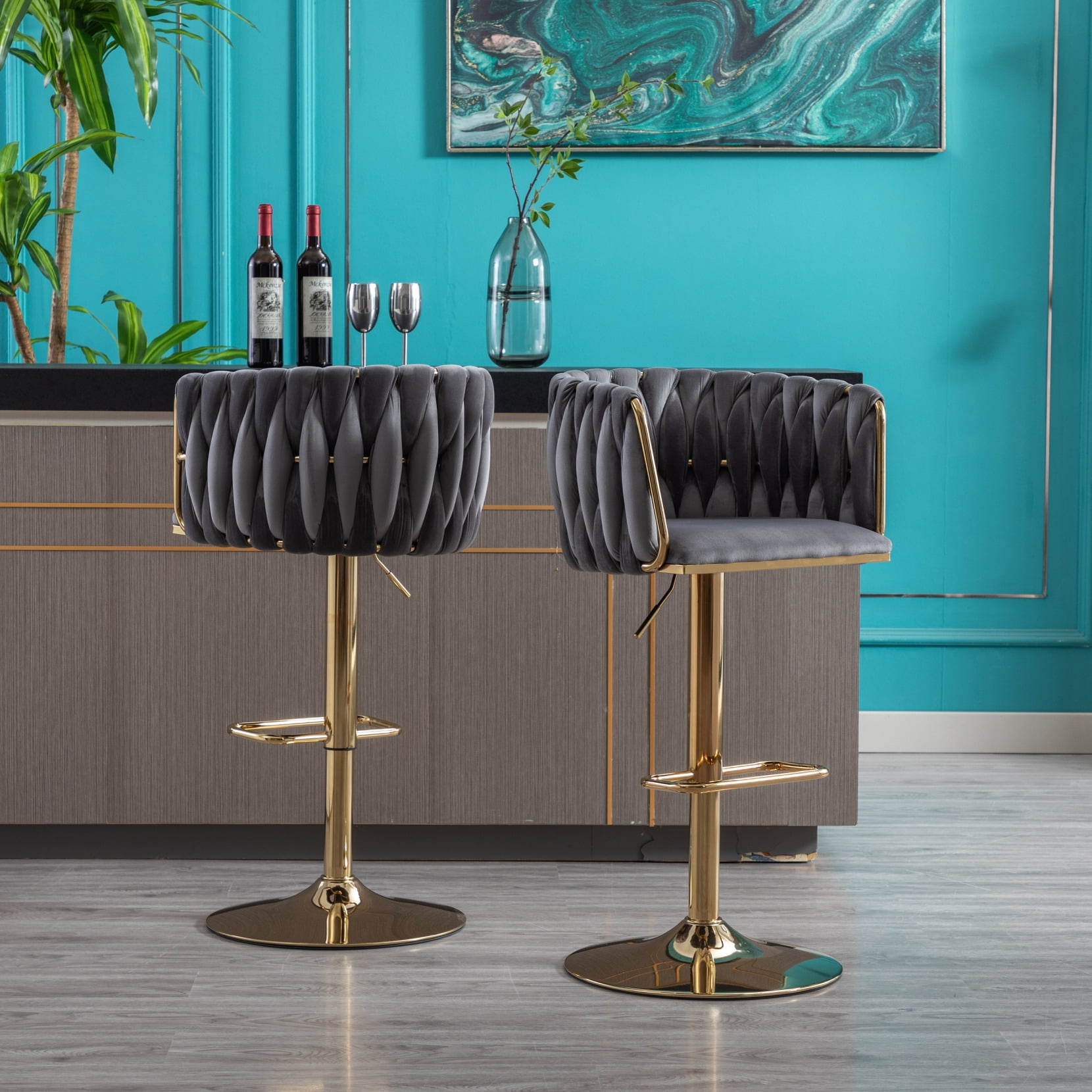 Set of 2 Adjustable Height Bar Stools, Medieval Modern Swivel Chair ...