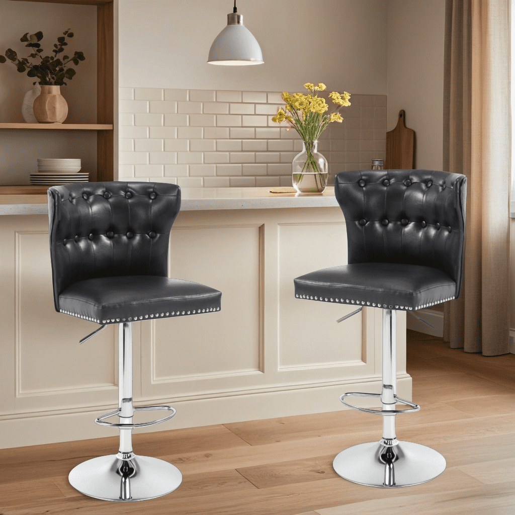 Set of 2 Adjustable Swivel Bar Stools,PU Leather Upholstered Counter ...