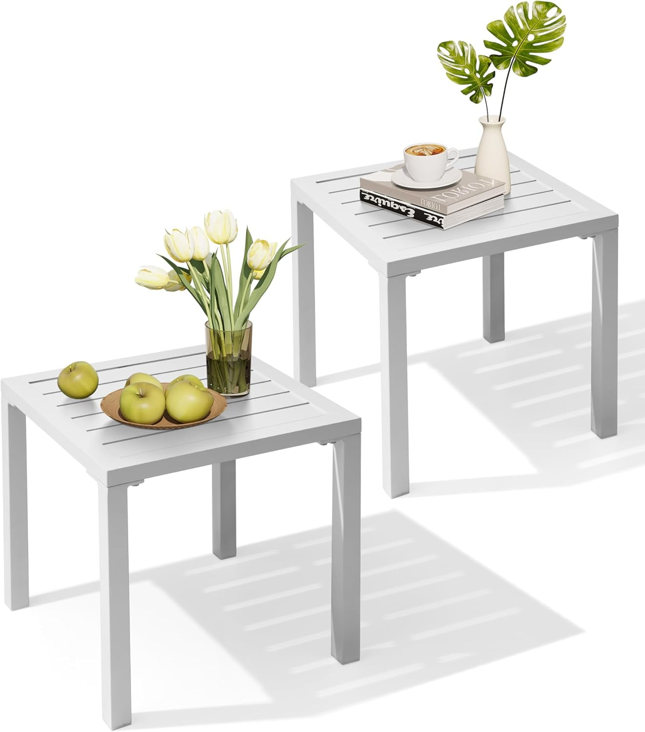 Set of 2 Aluminum Outdoor Side Tables, Pool Lounge Chair Side Table ...