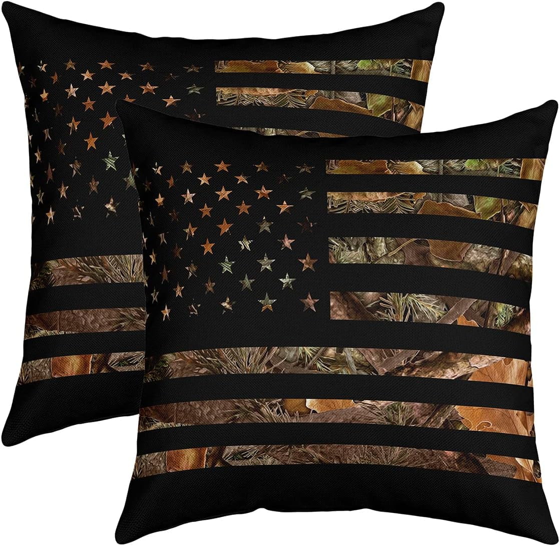 Set of 2 American Flag Camo Throw Pillow covers 20x20, Military Hunting ...