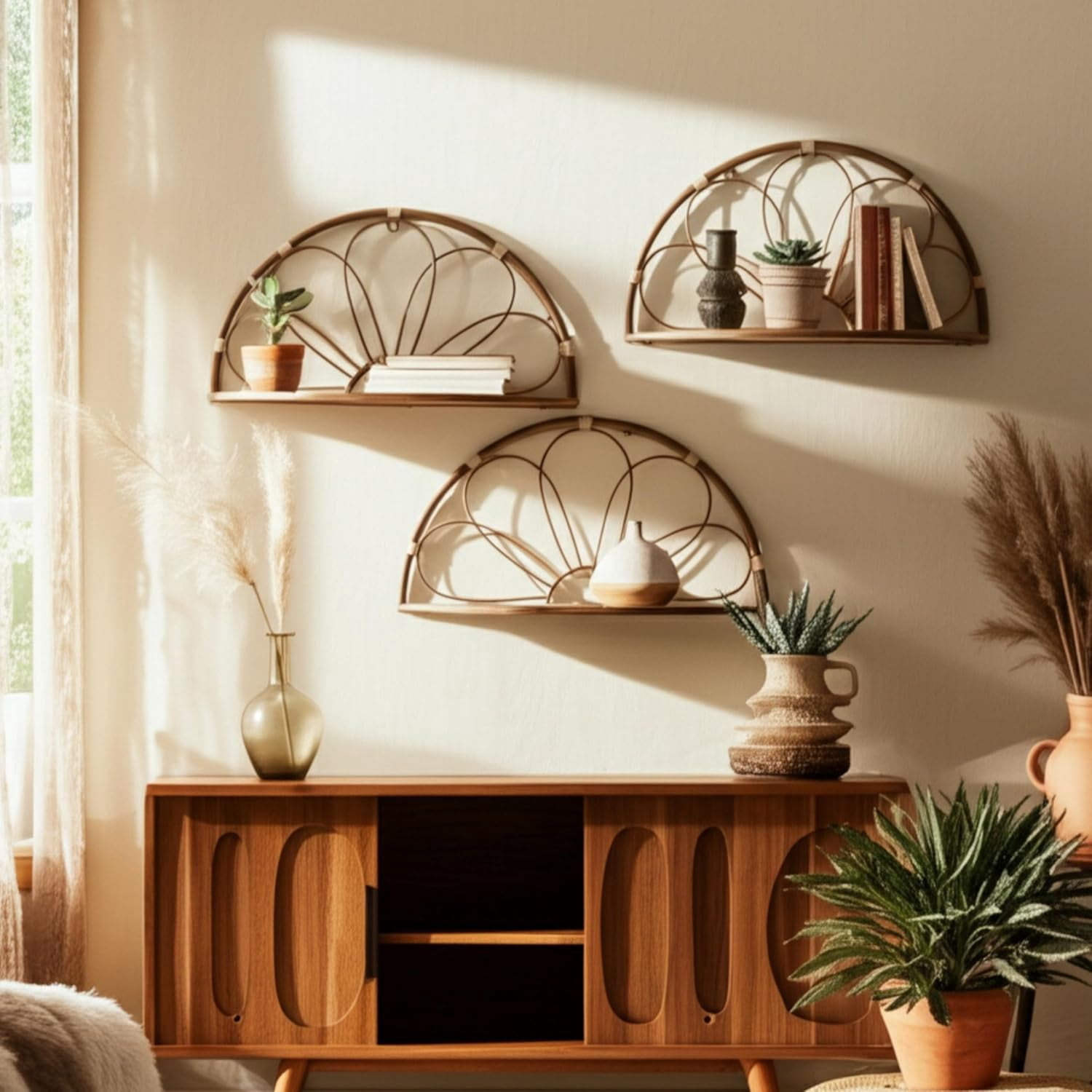 Set of 2 Arched Flower Decorative Wall Shelves – Boho Home Decor ...