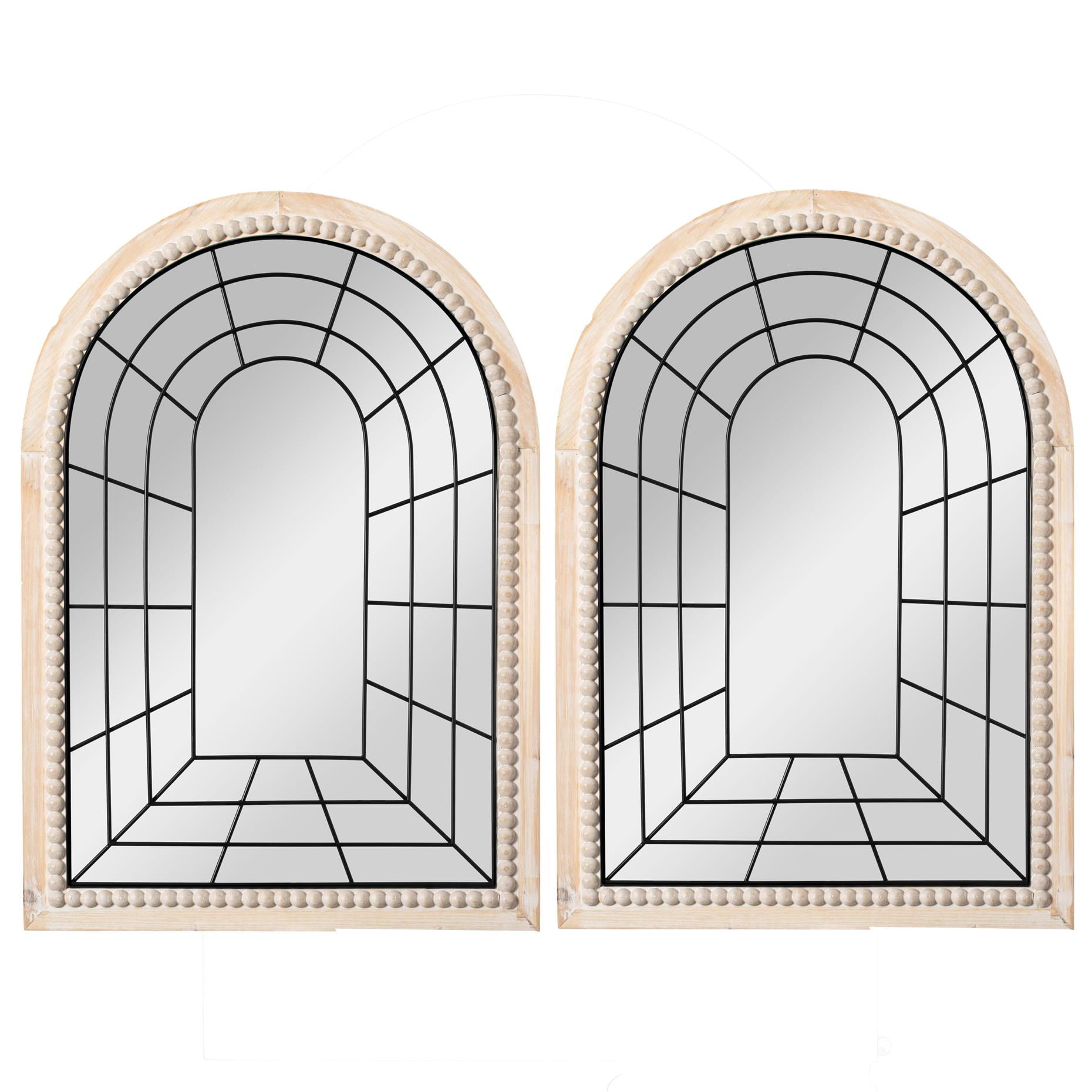 Set of 2 Arched Large 39.37 x 27.56 in Window Metal Mirror, Windowpane ...