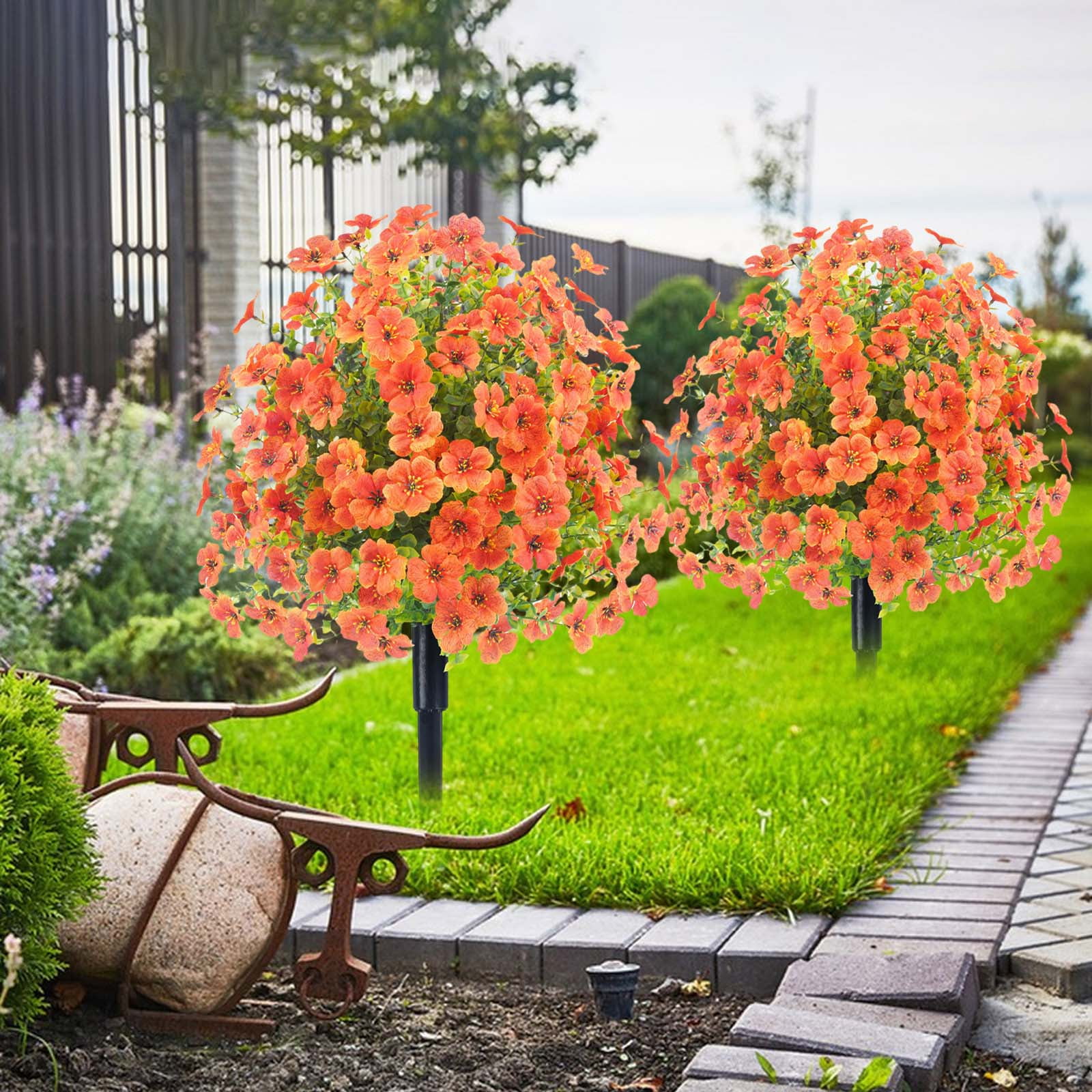 Set of 2 Artificial Boxwood Ball Topiary Tree Bush for Outdoor with ...