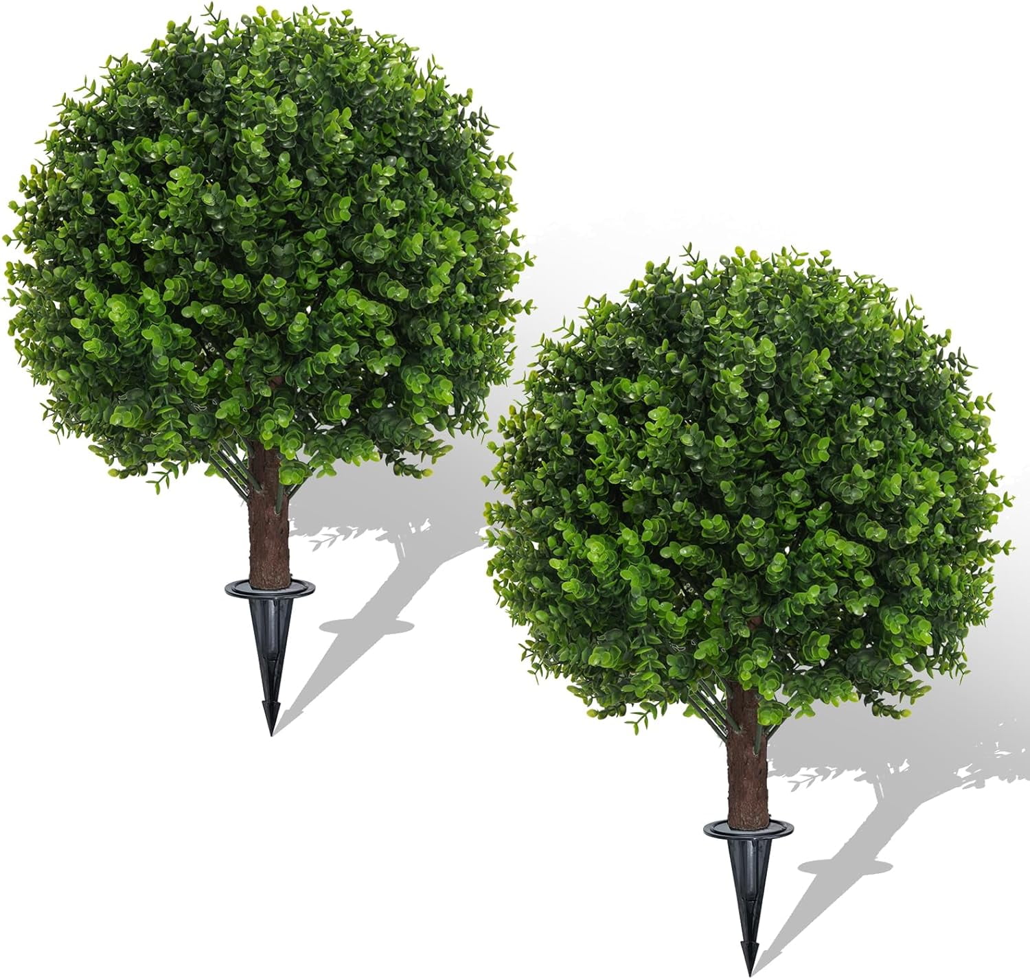 Set of 2 Artificial Boxwood Topiary Ball Bush for Outdoor with Ground ...