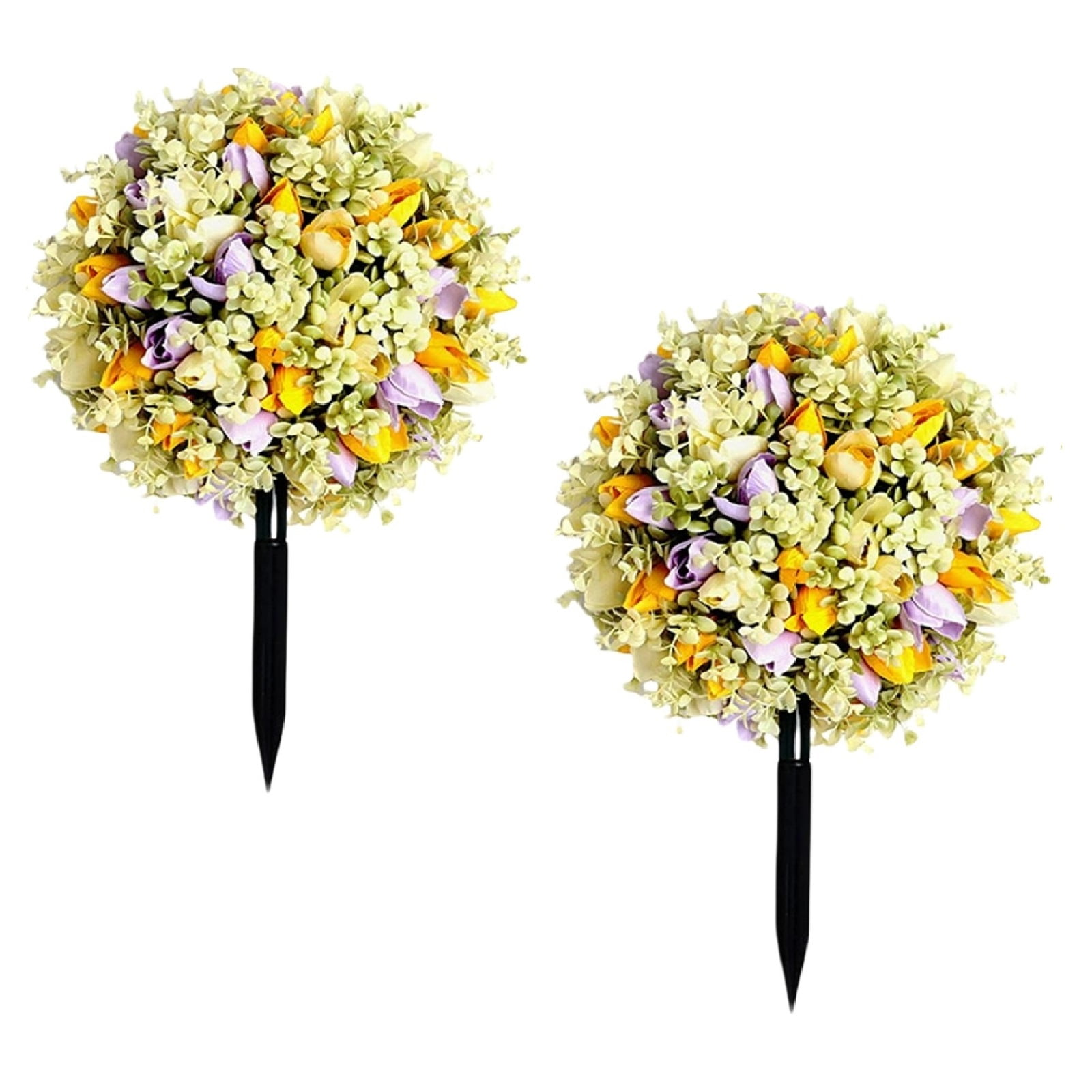 Set of 2 Artificial Boxwood Topiary Ball Rose Flowers Ball Bush Bouquet ...