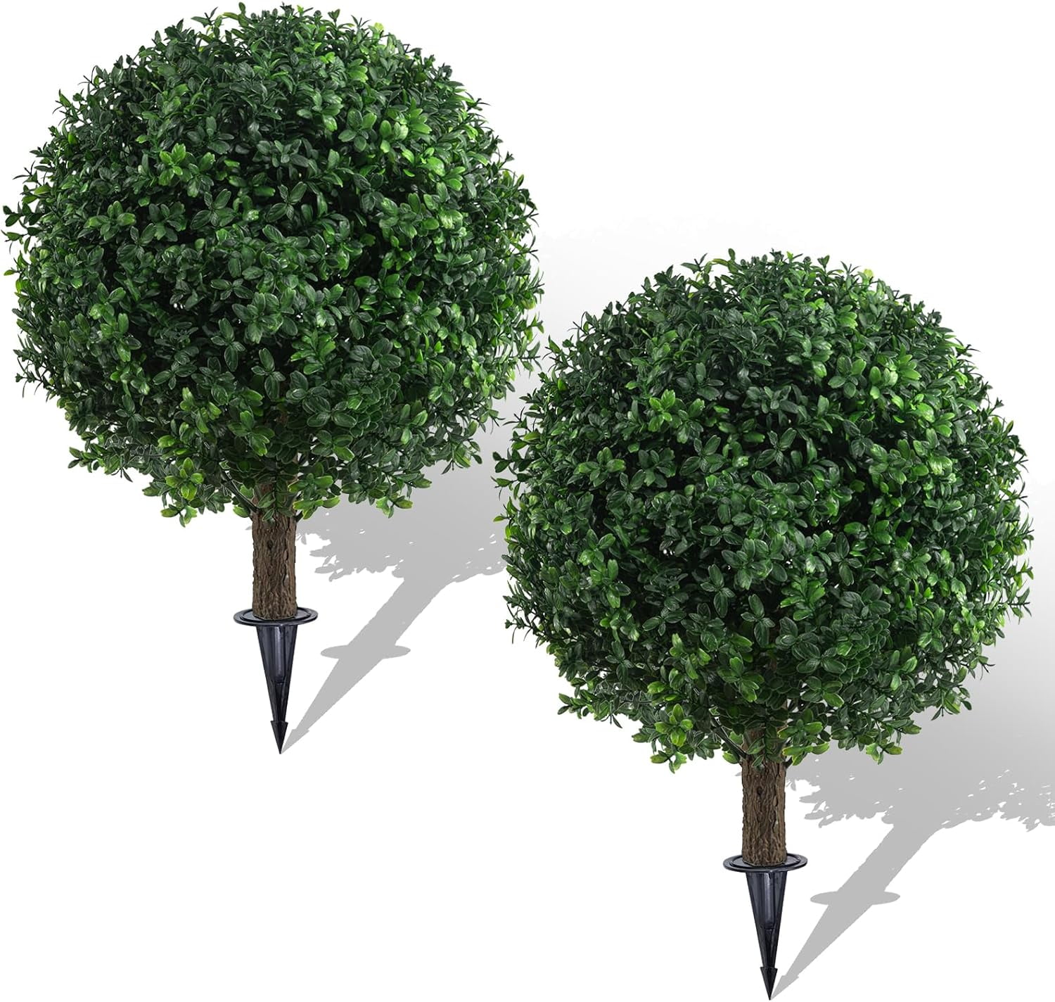 Set of 2 Artificial Boxwood Topiary Ball Trees for Outdoor with Ground ...