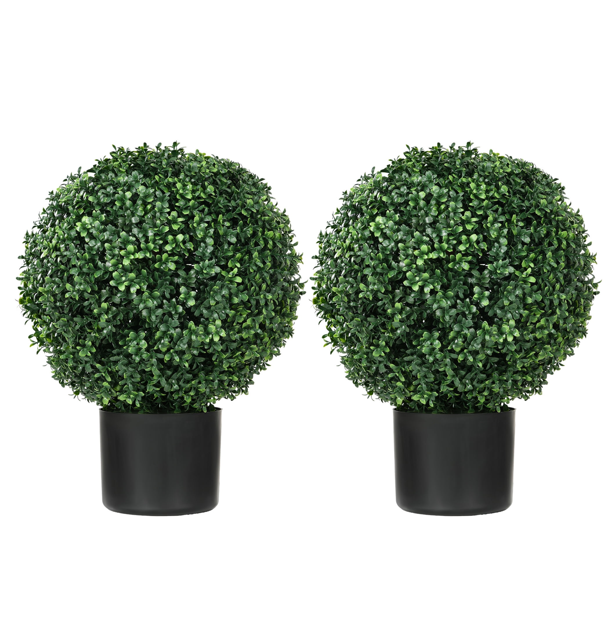 Set of 2 Artificial Boxwood Topiary Trees, 20.5" Indoor Outdoor Plants ...