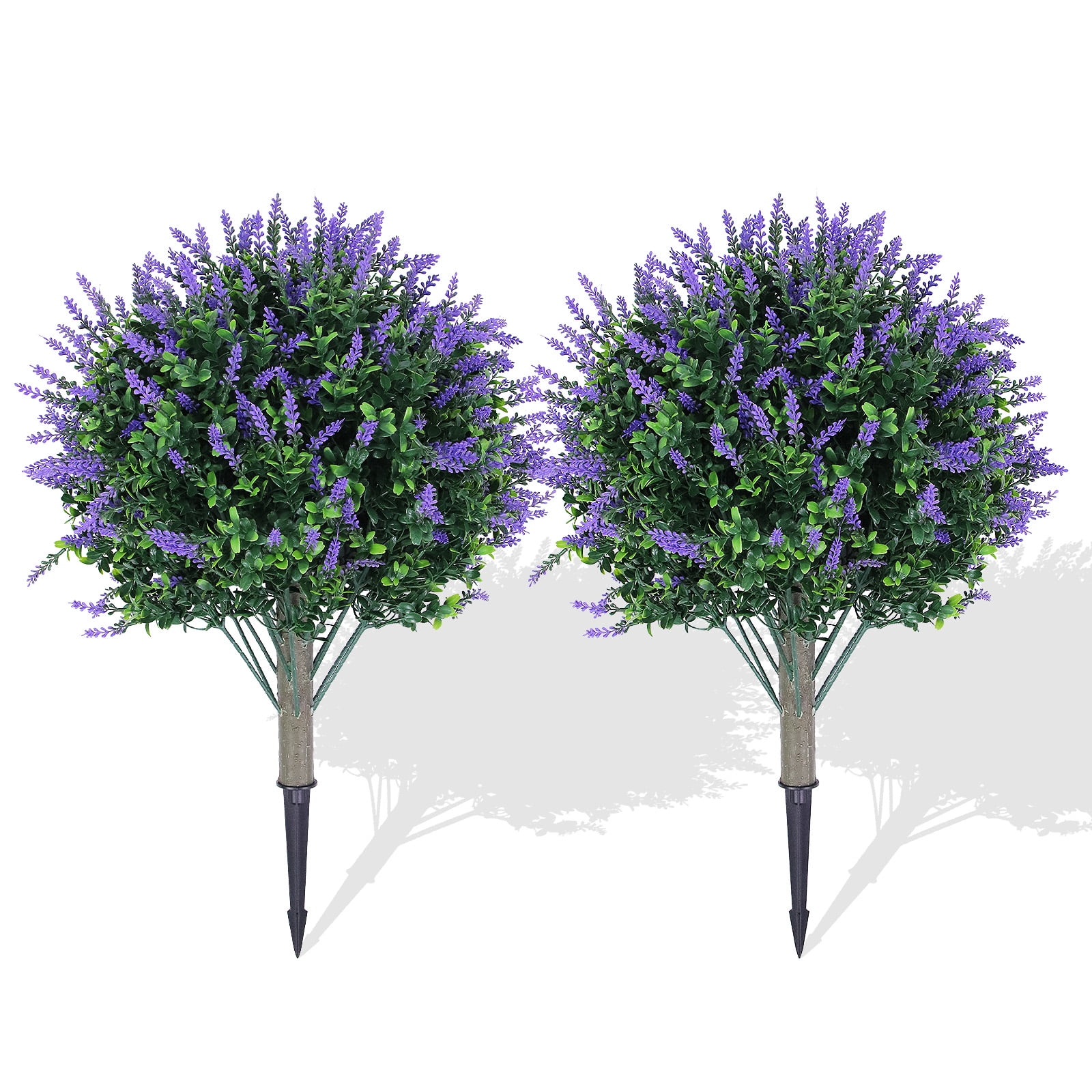 Set of 2 Artificial Lavender Boxwood Topiary Ball Trees, 24.4" UV ...