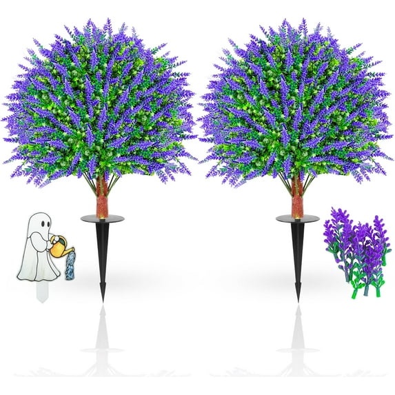 Set of 2 Artificial Lavender Boxwood Topiary Ball Trees with Ground ...