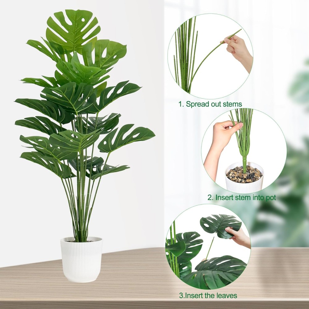 Set of 2 Artificial Monstera Deliciosa Plants in Pots, Fake Tropical ...