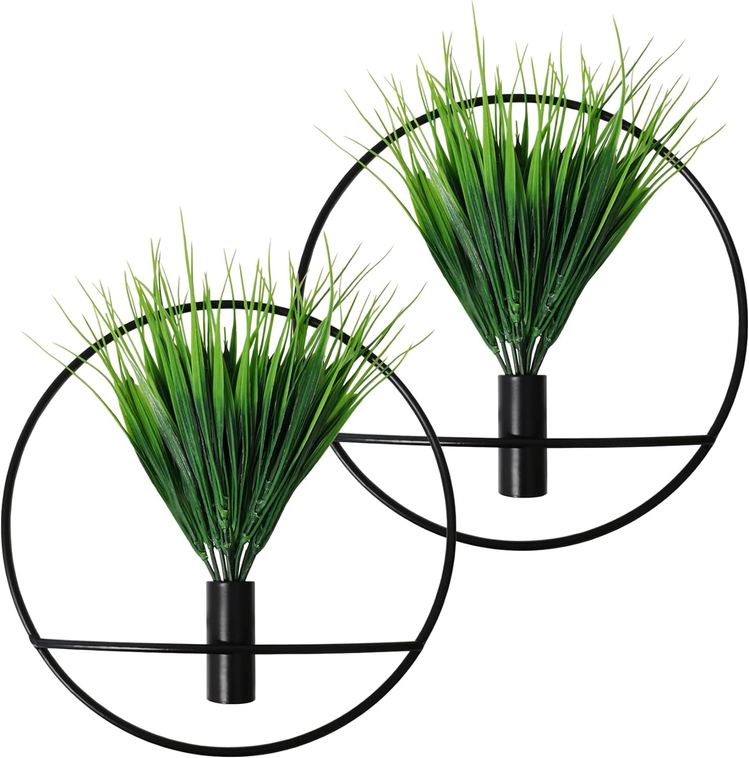 Set of 2 Artificial Plants with Gold Metal Round Hanging Hoop for Wall ...