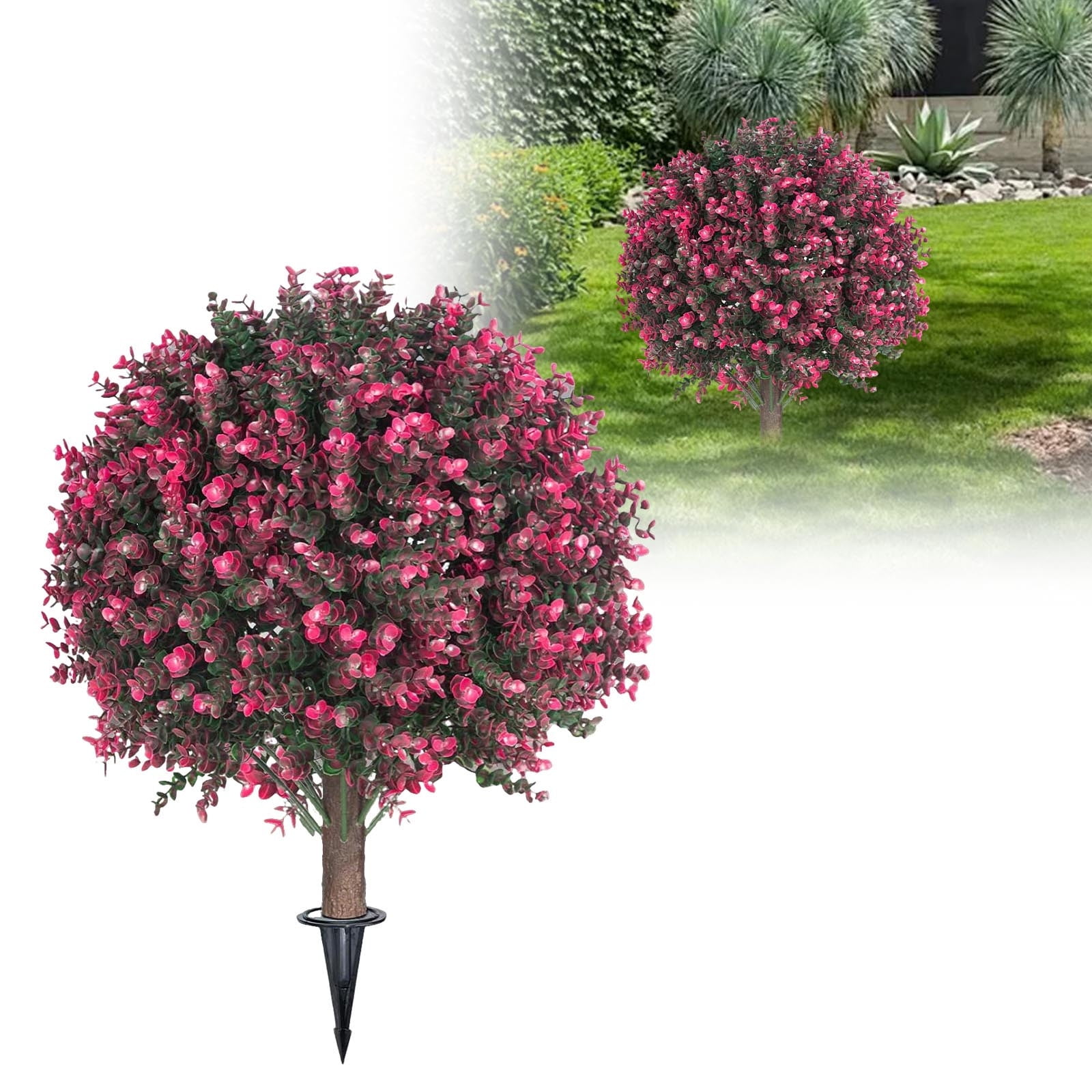 Set of 2 Artificial Rose Boxwood Topiary Ball Bush for Outdoor with ...