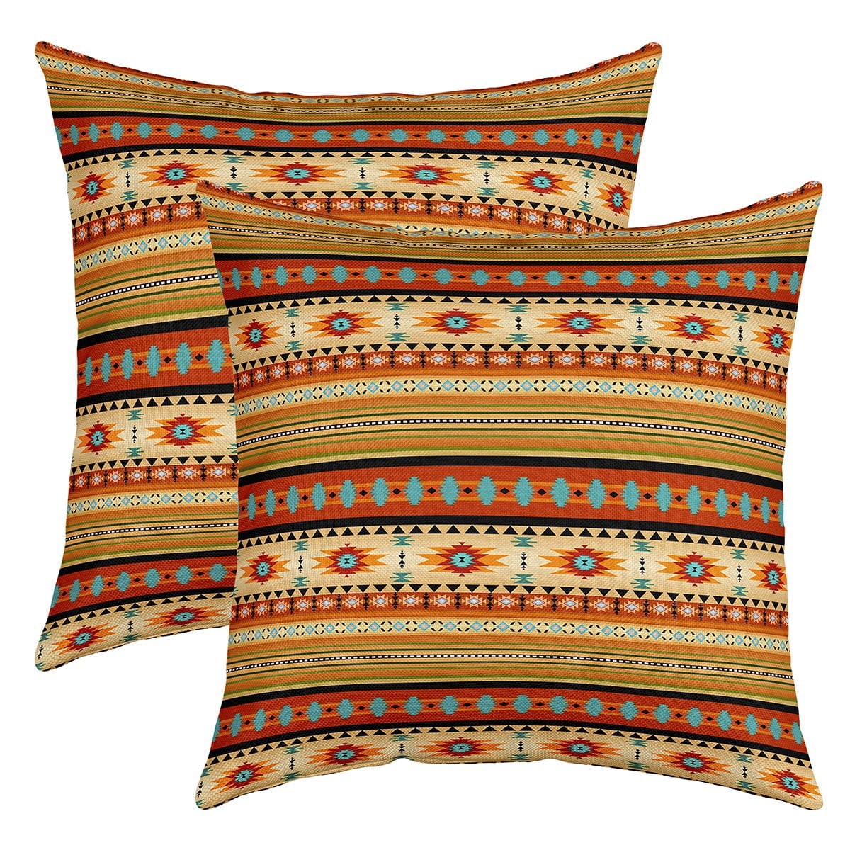 Set of 2 Aztec Throw Pillow Covers 20x20 Inch Brown And Blue Patchwork ...