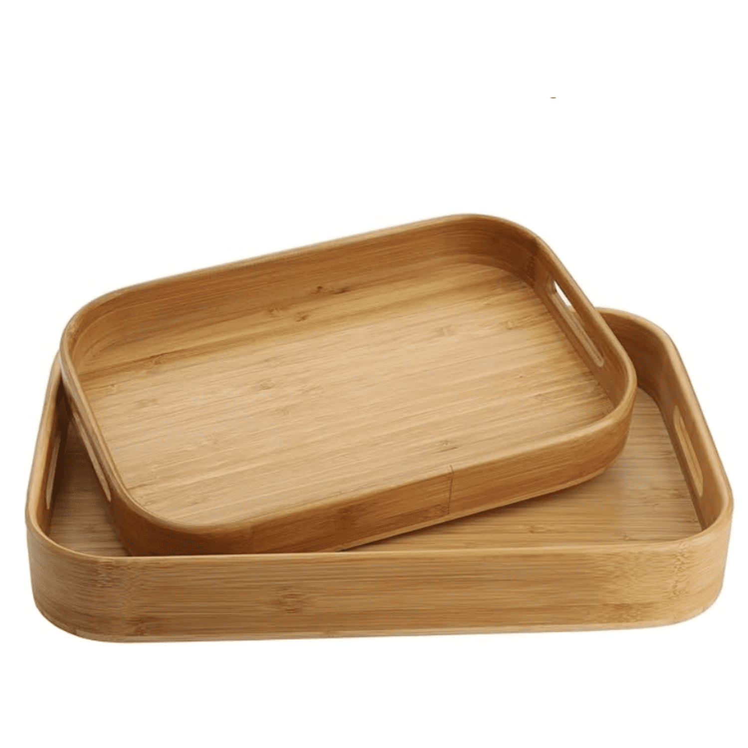 Set of 2 Bamboo Serving Tray,Breakfast Tray with Handles, Large Bamboo ...