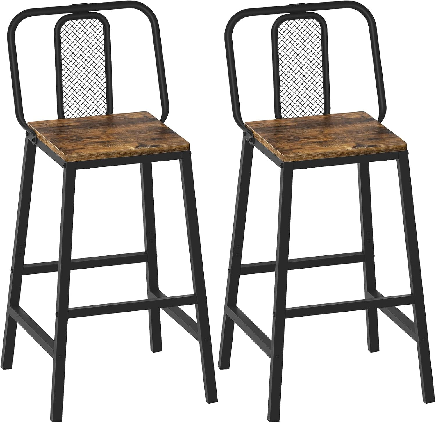 Set of 2 Bar Stools, 24.2 Inch for Kitchen Counter, High Backrest ...