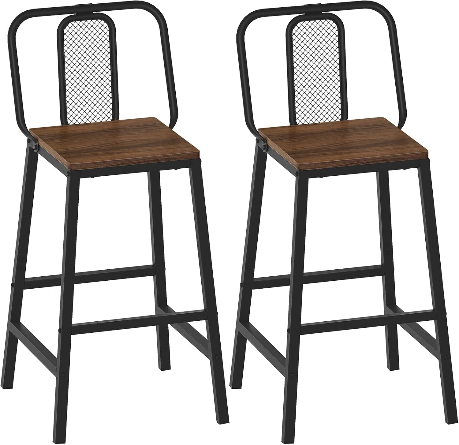 Set of 2 Bar Stools, 24.2 Inch for Kitchen Counter, High Backrest ...