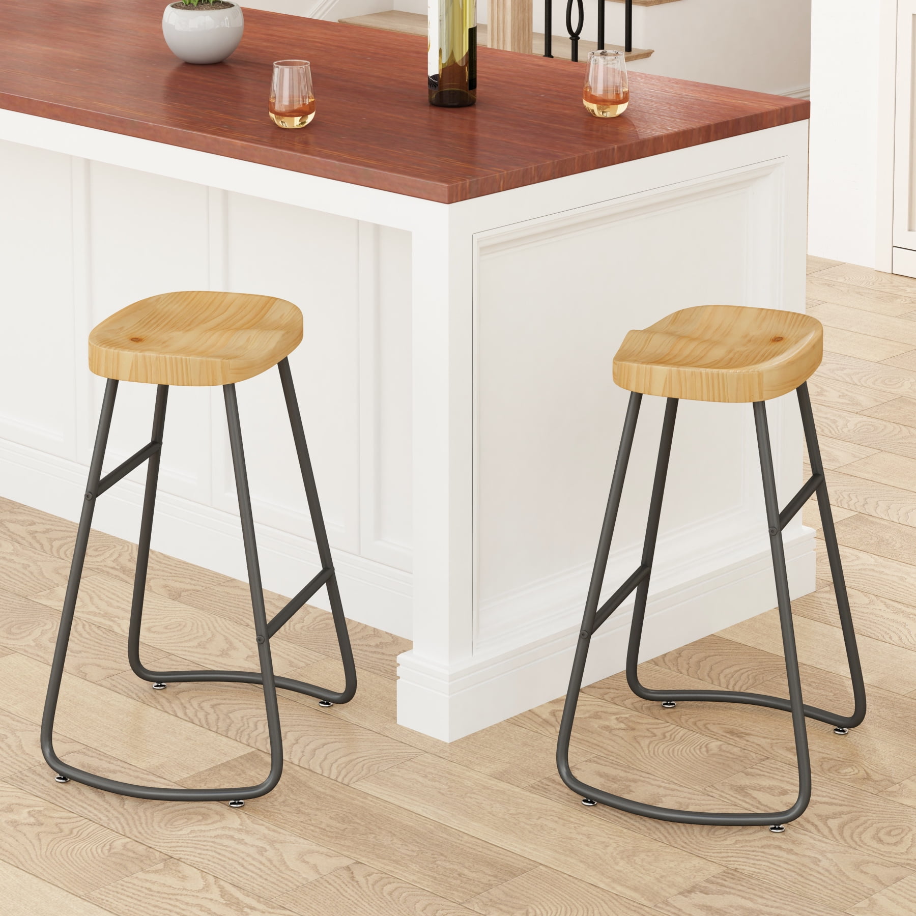 Set of 2 Bar Stools, 29.52''H Counter Height Bar Stools with Thick Pine ...