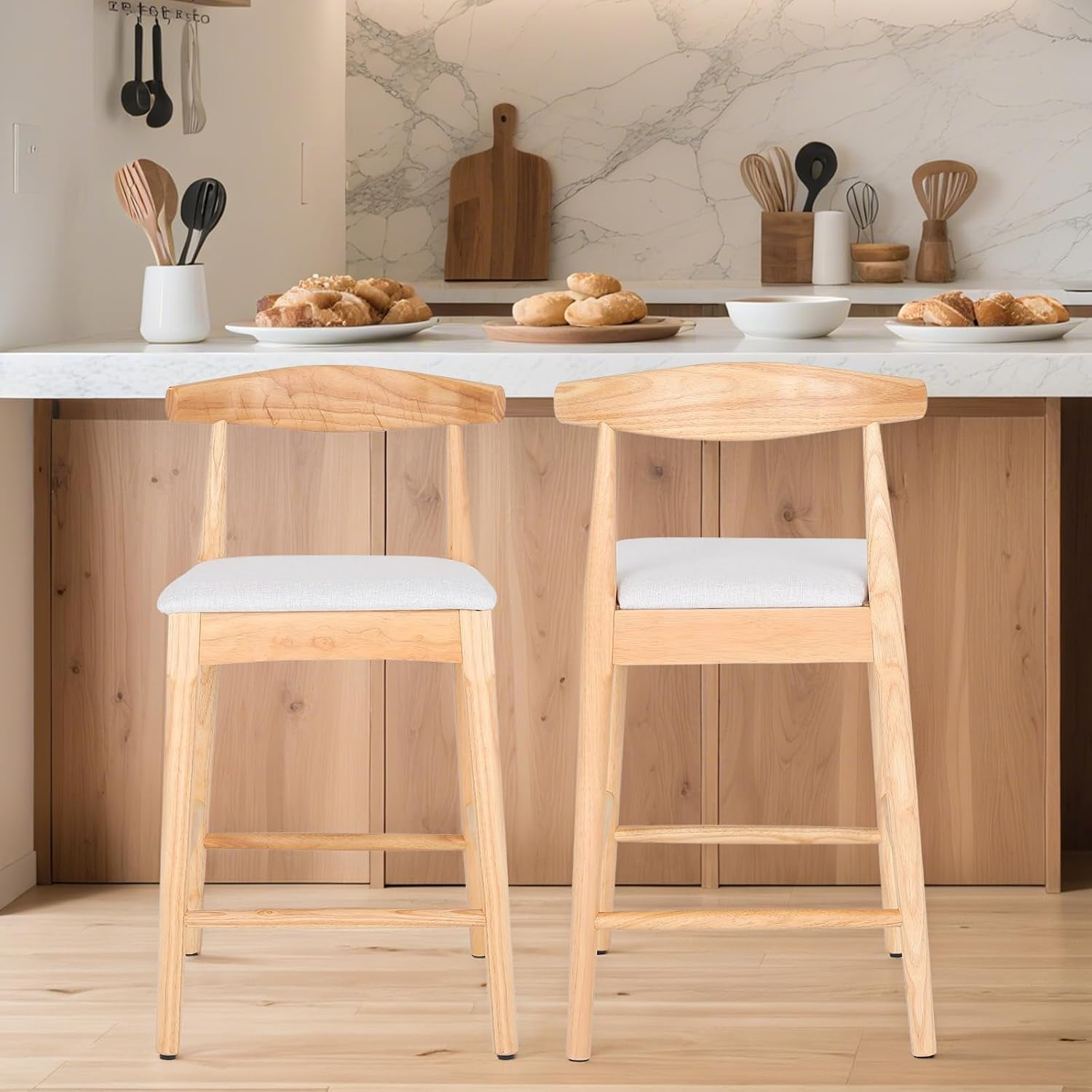 Set of 2 Bar Stools, Mid Century Modern Barstools, Wooden Bar Chairs ...