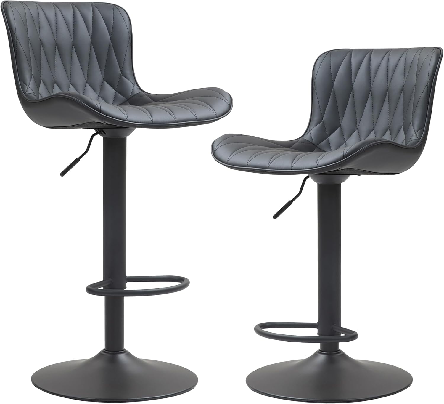 Set of 2 Bar Stools, Modern 360 Swivel Faux Leather with Back, 24"-32.5 ...