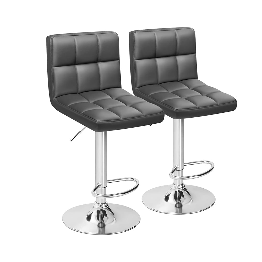Set of 2 Bar Stools, Modern Leather Swivel Bar Stool, Square Counter ...