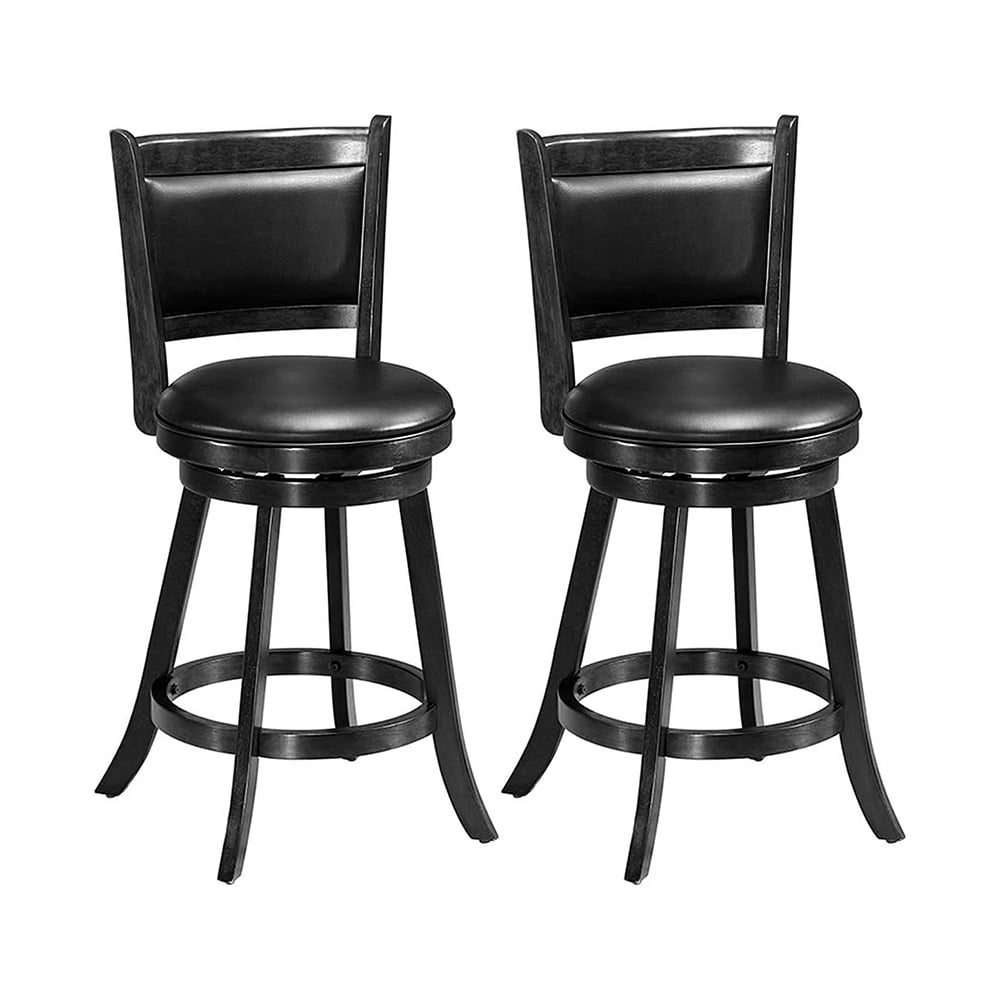 Set of 2 Bar Stools, PVC Cushioned Swivel Seat with Low Legs, Accent ...