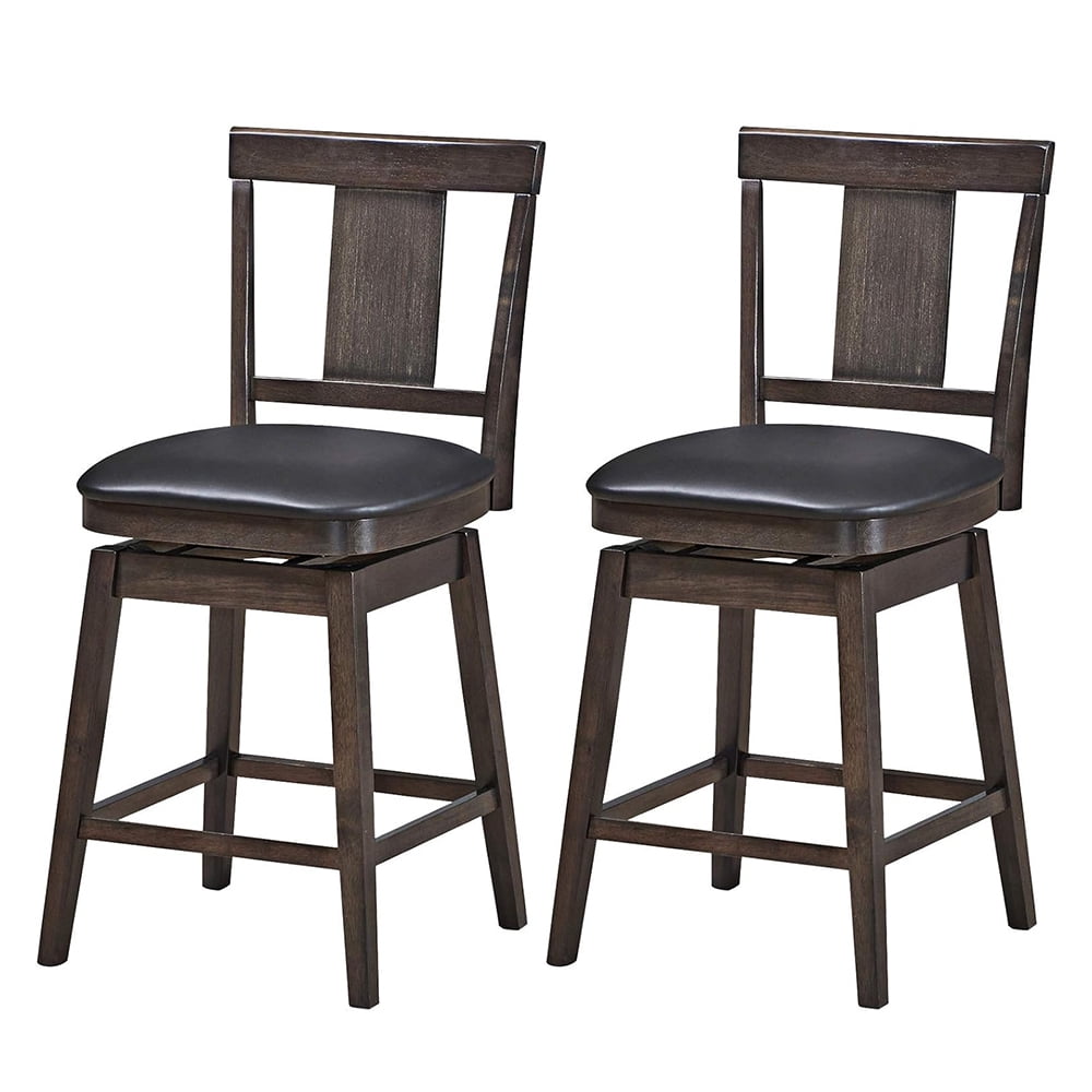 Set of 2 Bar Stools, Swivel Upholstered Bar Stool with Leather Padded ...