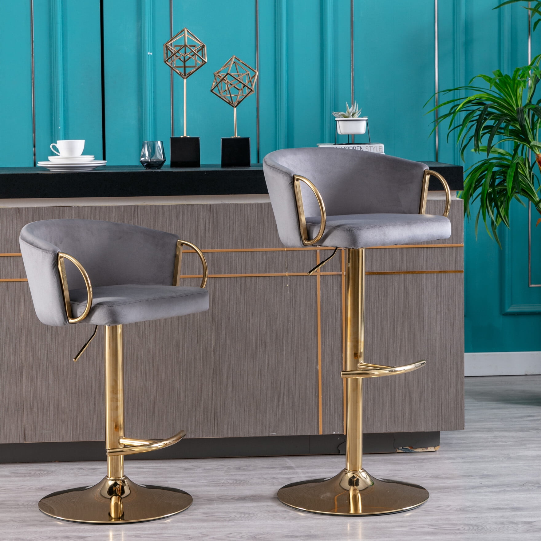 Set of 2 Bar Stools, Upholstered Counter Bar Chairs with Adjustable ...