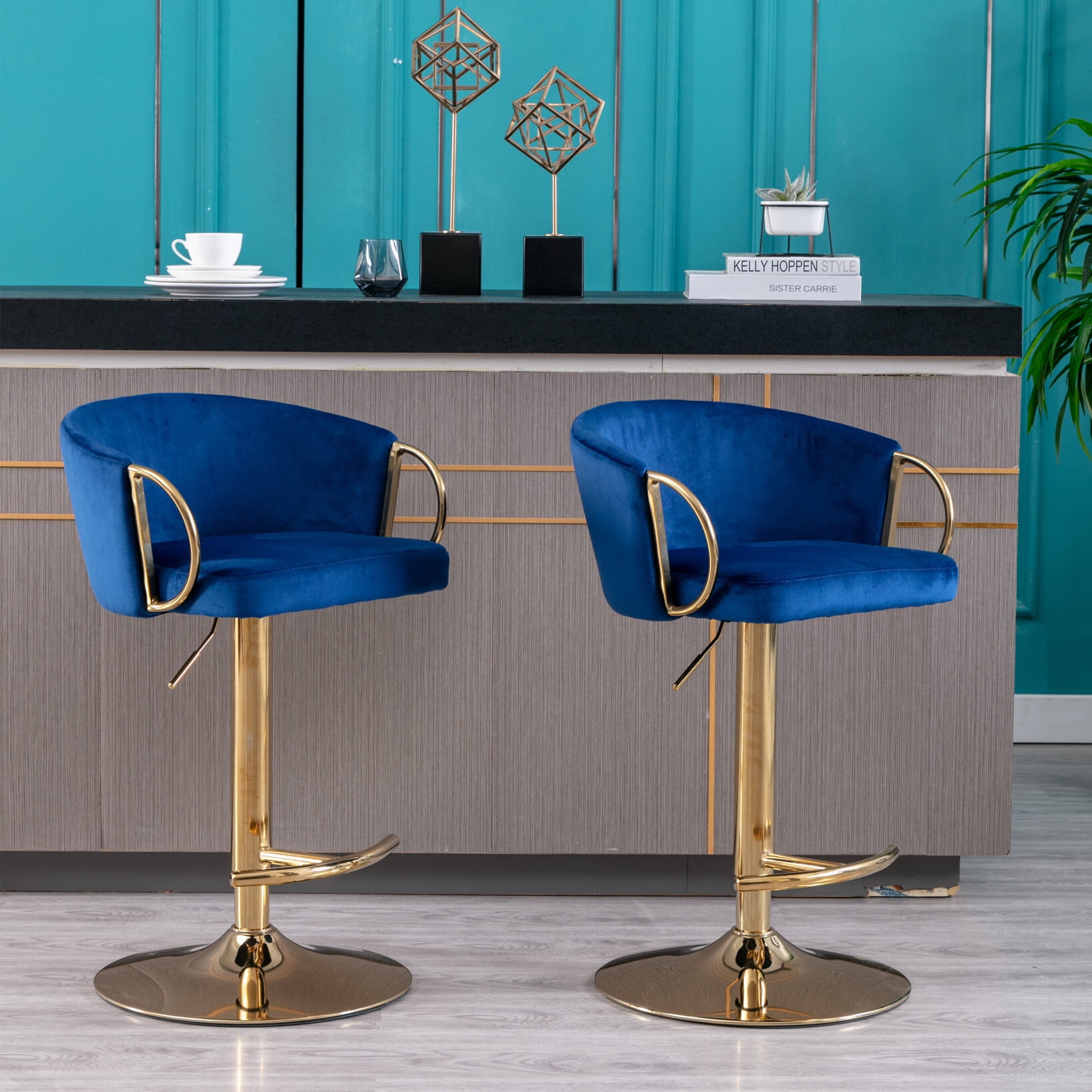 Set of 2 Bar Stools, Upholstered Counter Bar Chairs with Adjustable ...