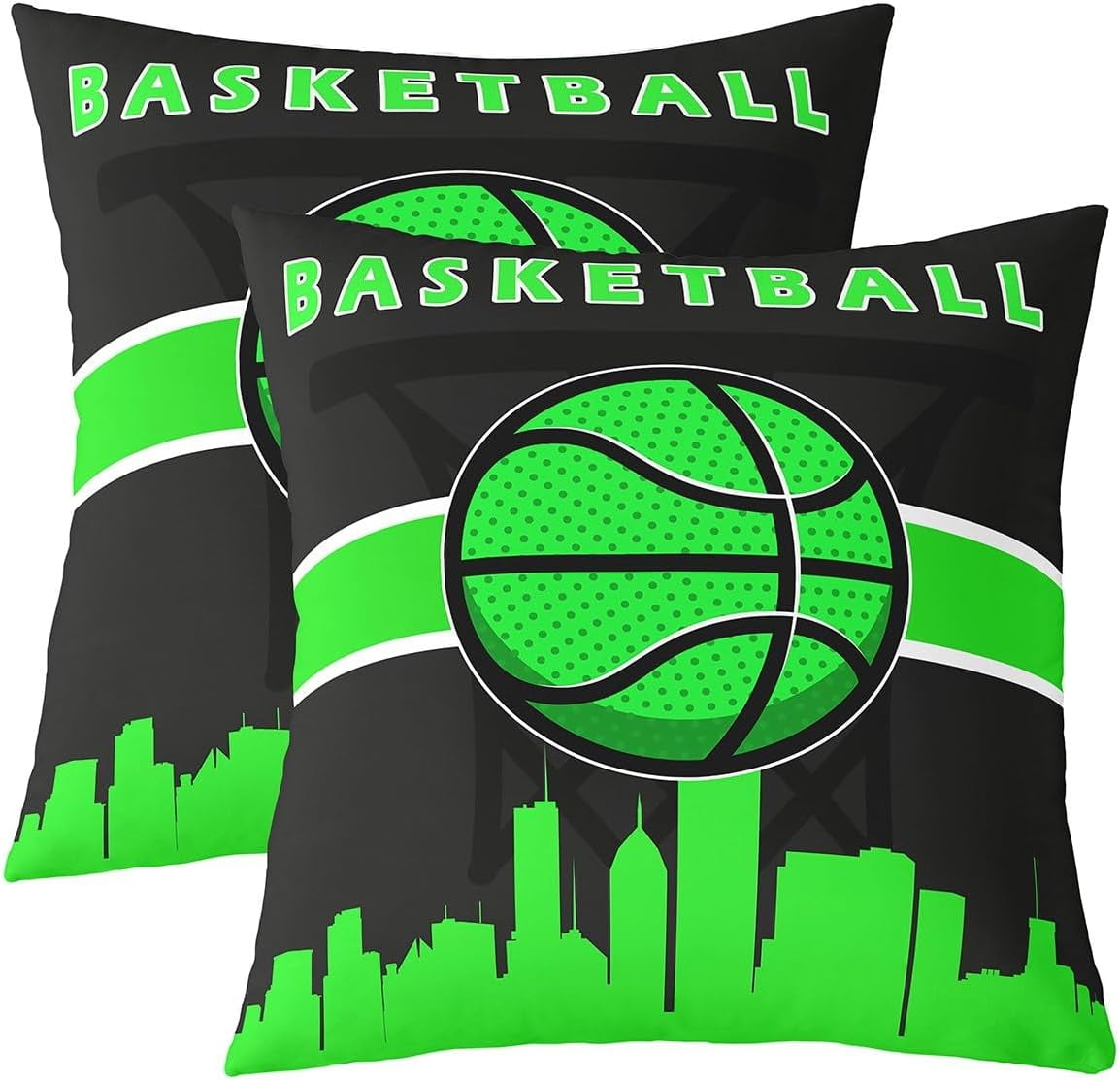 Set of 2 Basketball Cushion Covers for Boys Kids Teens Green Black ...
