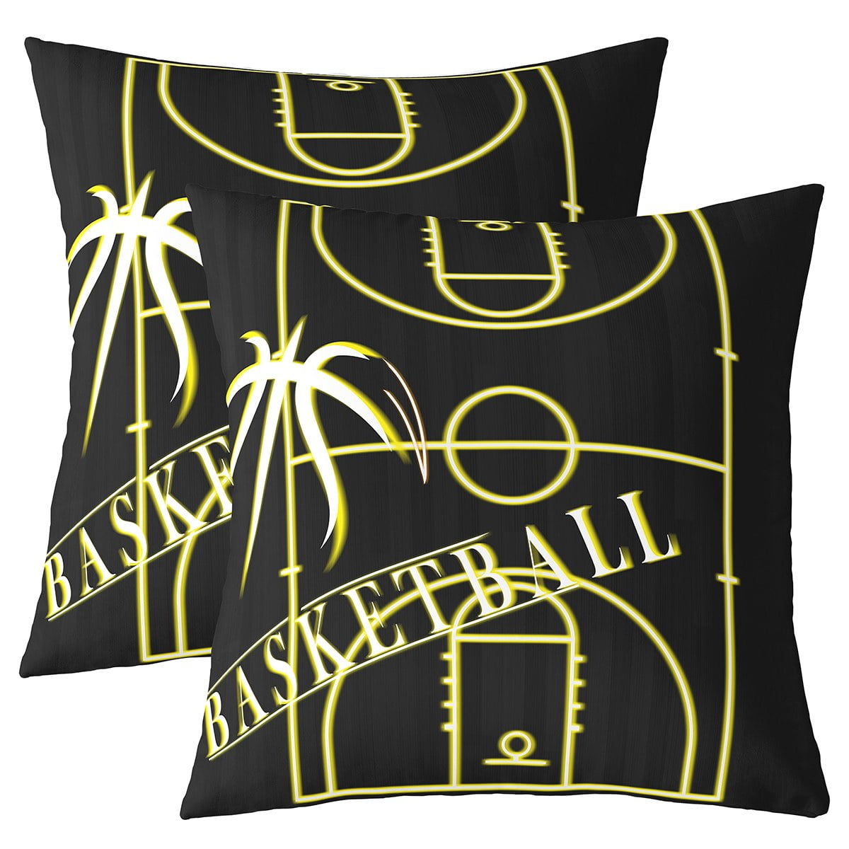 Set of 2 Basketball Pillow Covers 20x20 Inch Kids Basketball Court ...