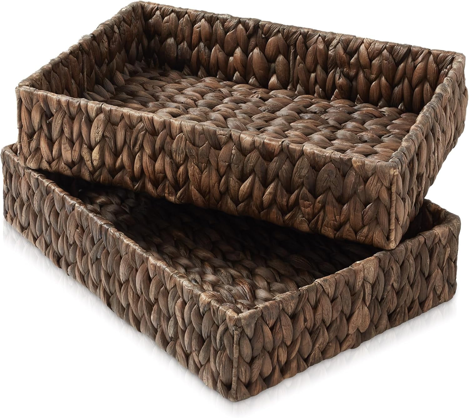 Set of 2 Bathroom Storage Baskets, Espresso - Water Hyacinth, 15.75" W ...