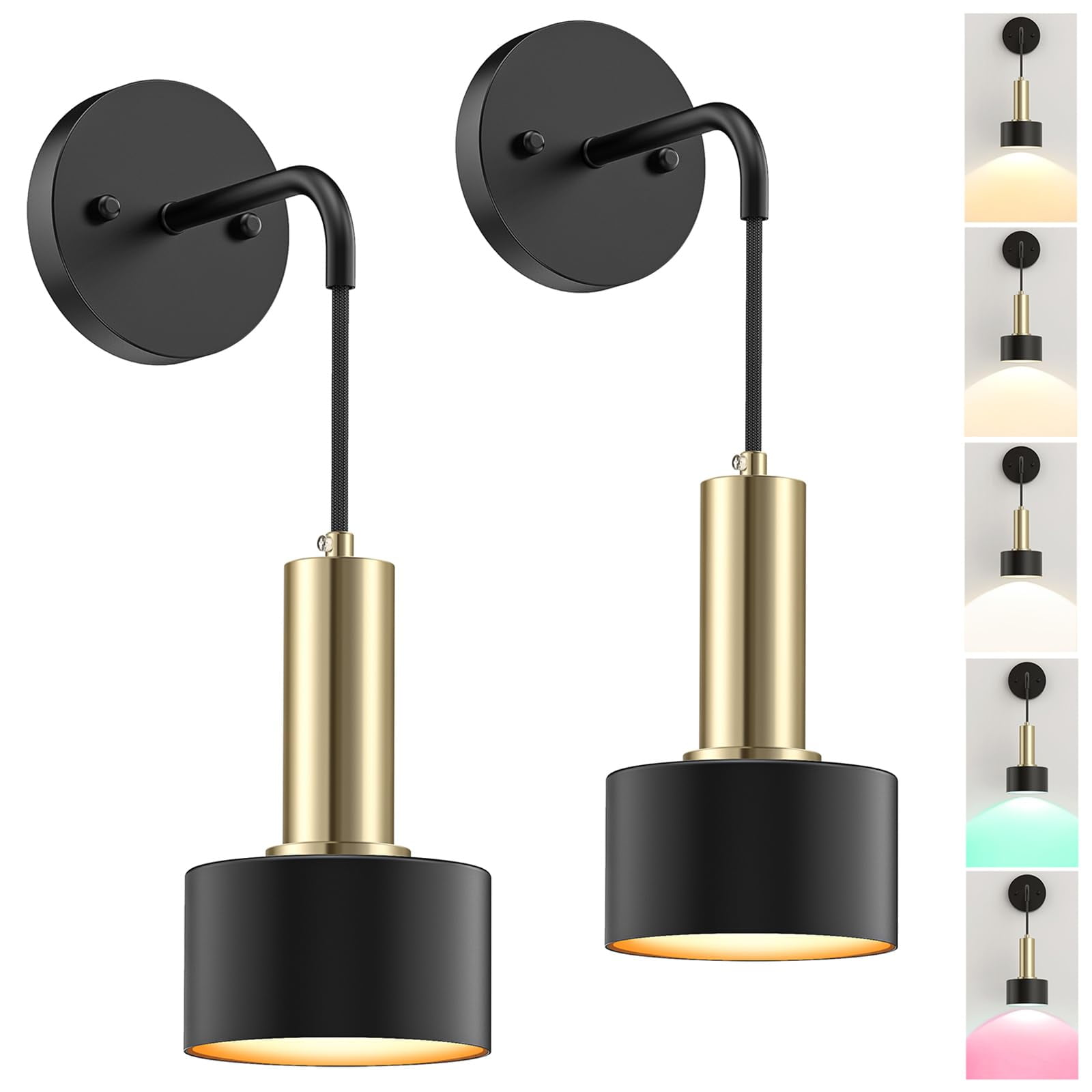 Set of 2 Battery Operated Wall Sconces, High Brightness 5000mAh ...