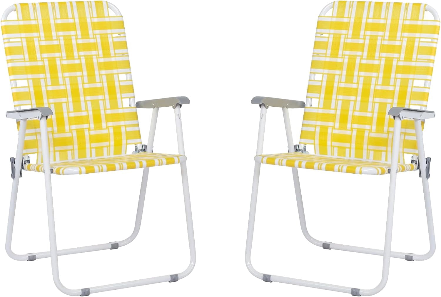 Set of 2 Beach Lawn Chair Webbing Patio Chairs with Gray Arm, Outdoor ...