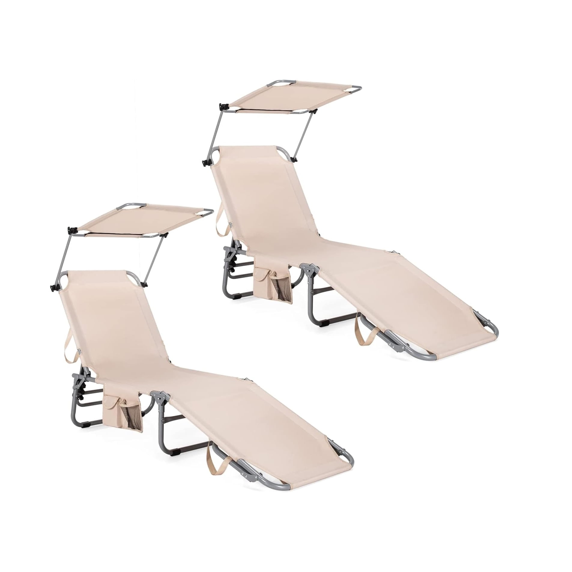 Set of 2 Beach Lounge Chair,Tanning Chairs Set of 2, Foldable Chaise ...