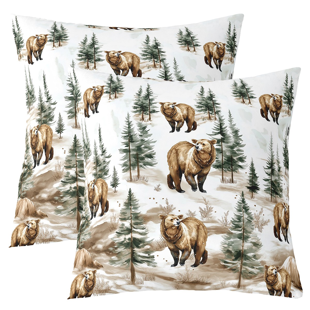 Set of 2 Bear Pillow Covers 22x22 Inch,Cartoon Woodland Animal Throw ...