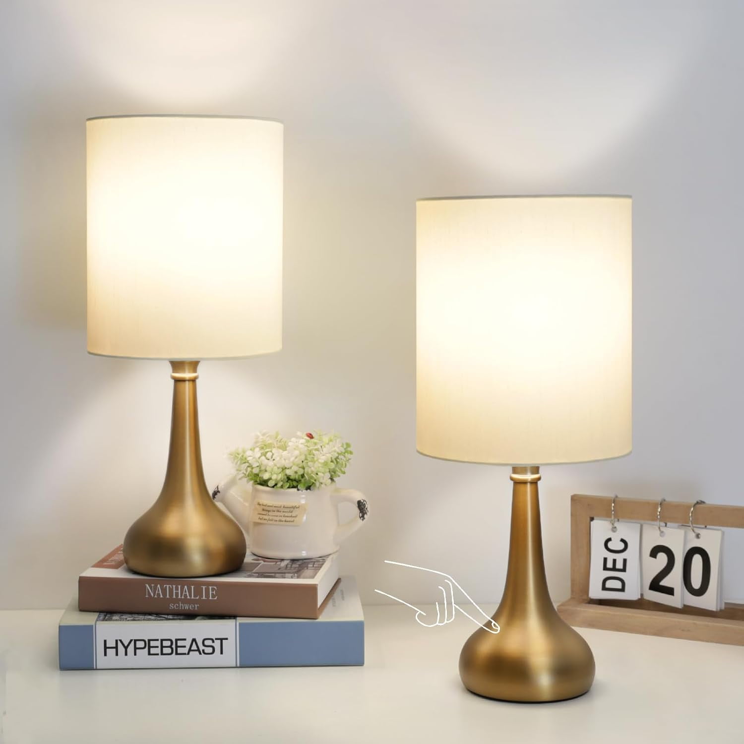 Set of 2 Bedside Touch Lamps, 16 Inch Dimmable Small Nightstand Lamp ...