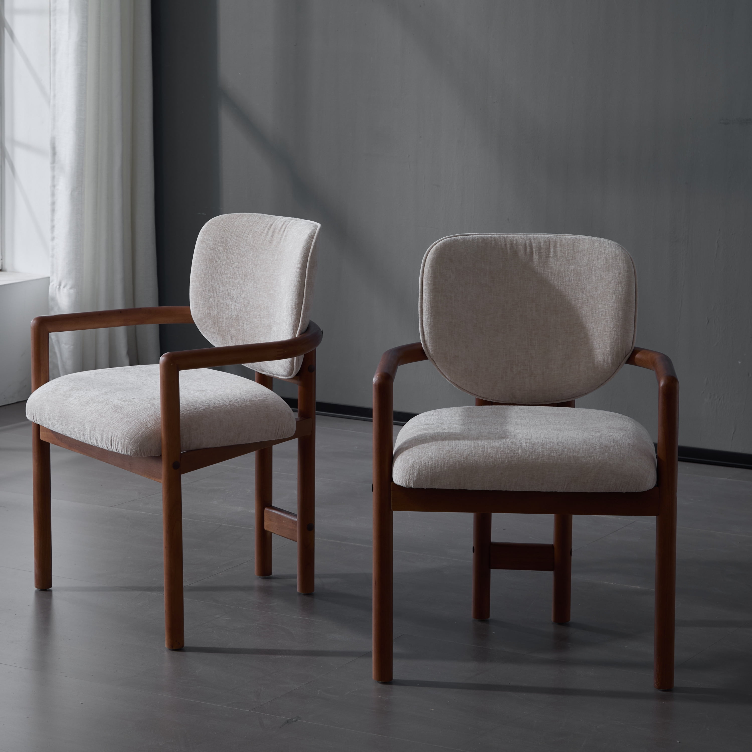 Set of 2 Beige Upholstered Arm Chairs: King Louis Style Rubberwood ...