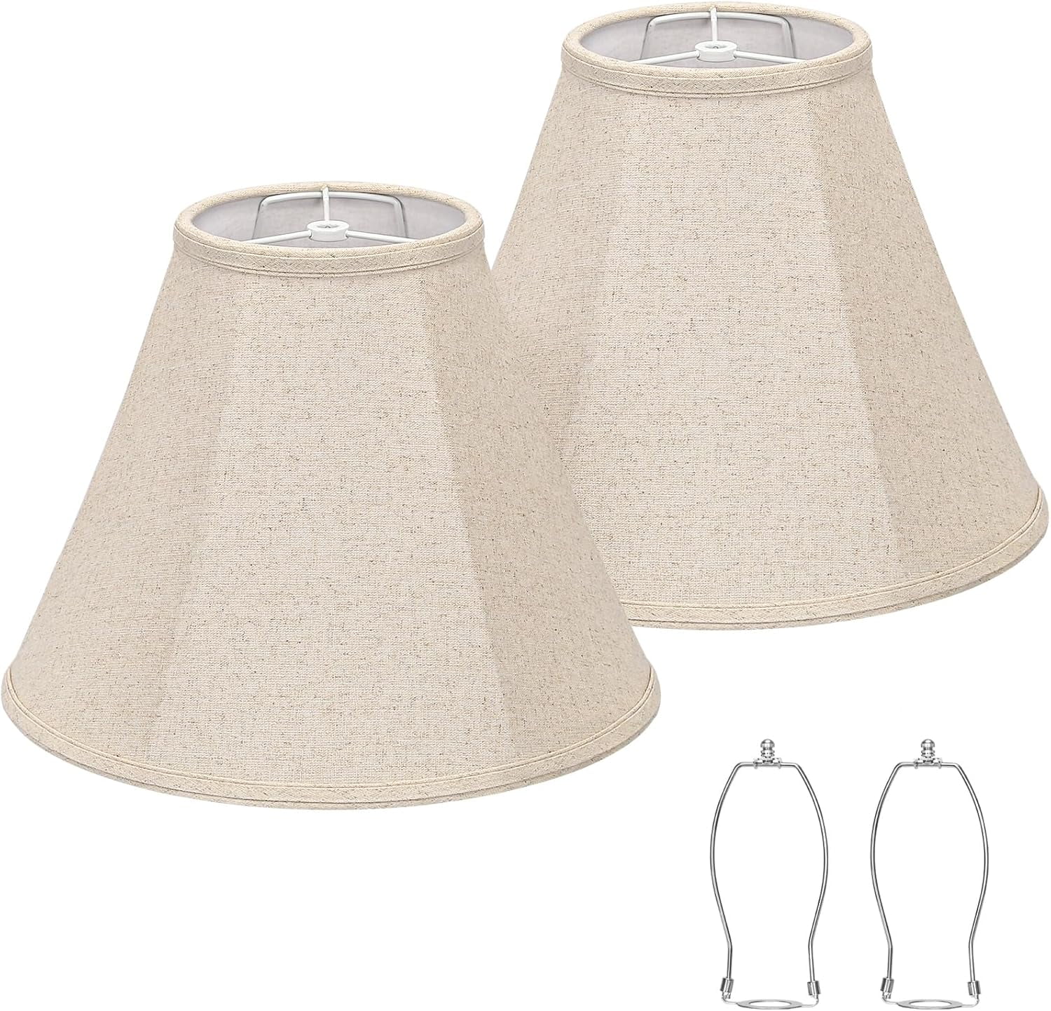 Set of 2 Bell Lamp Shades, Beige Fabric Natural Linen Hand Crafted, 6 ...