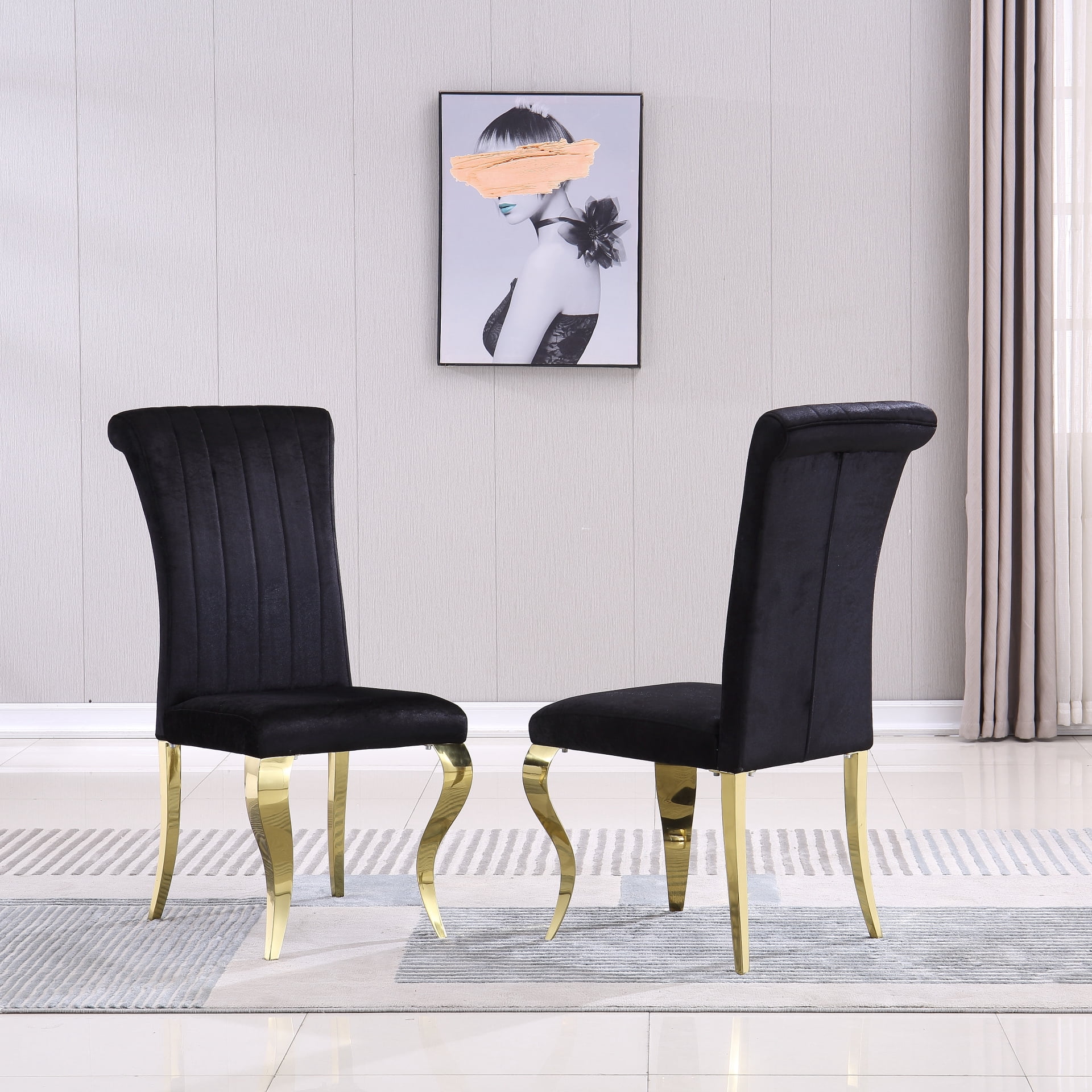 Set of 2 Black Accent Armless Chairs with Gold Plated legs , Dining ...