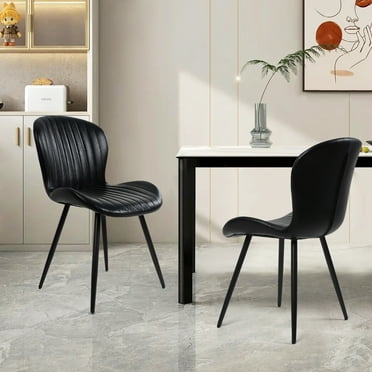 Modern Dining Room Chair Only Set of 4 Small Kitchen Chairs Black Faux ...